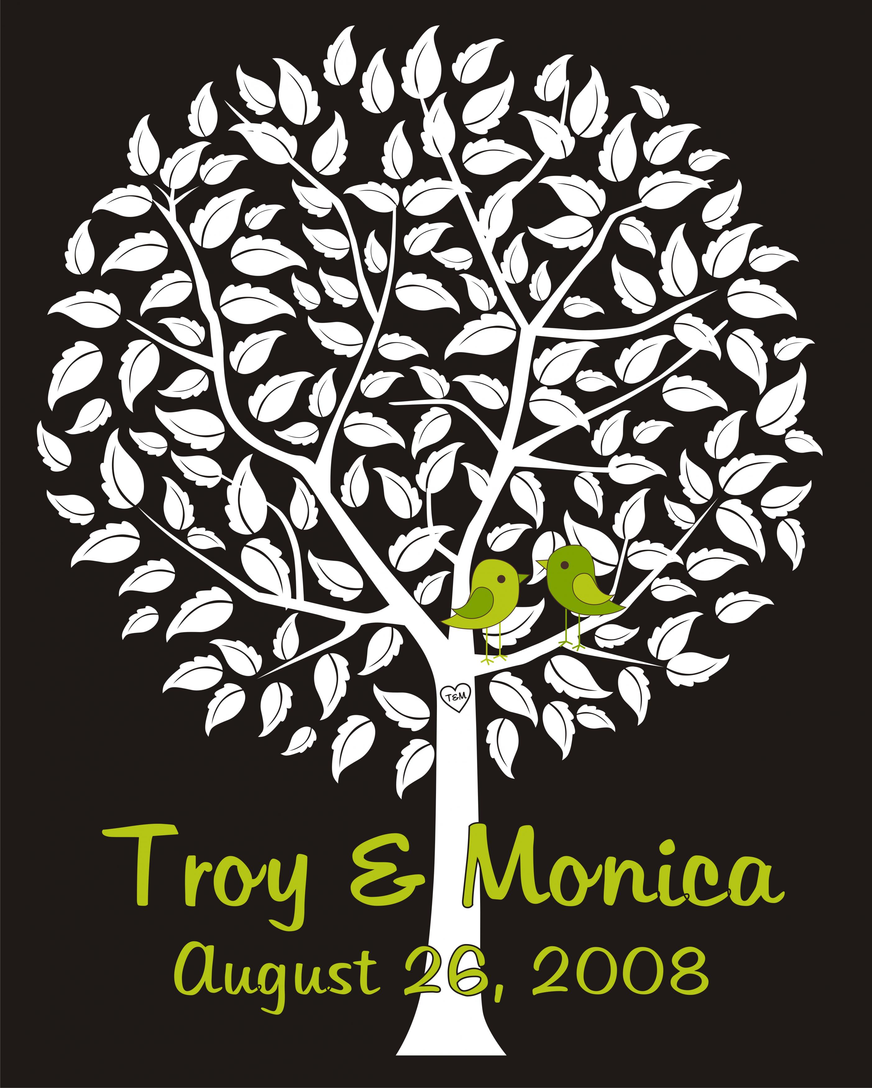 Personalized Wedding Signature Tree, 16x20 100 Signatures Guest Book ...